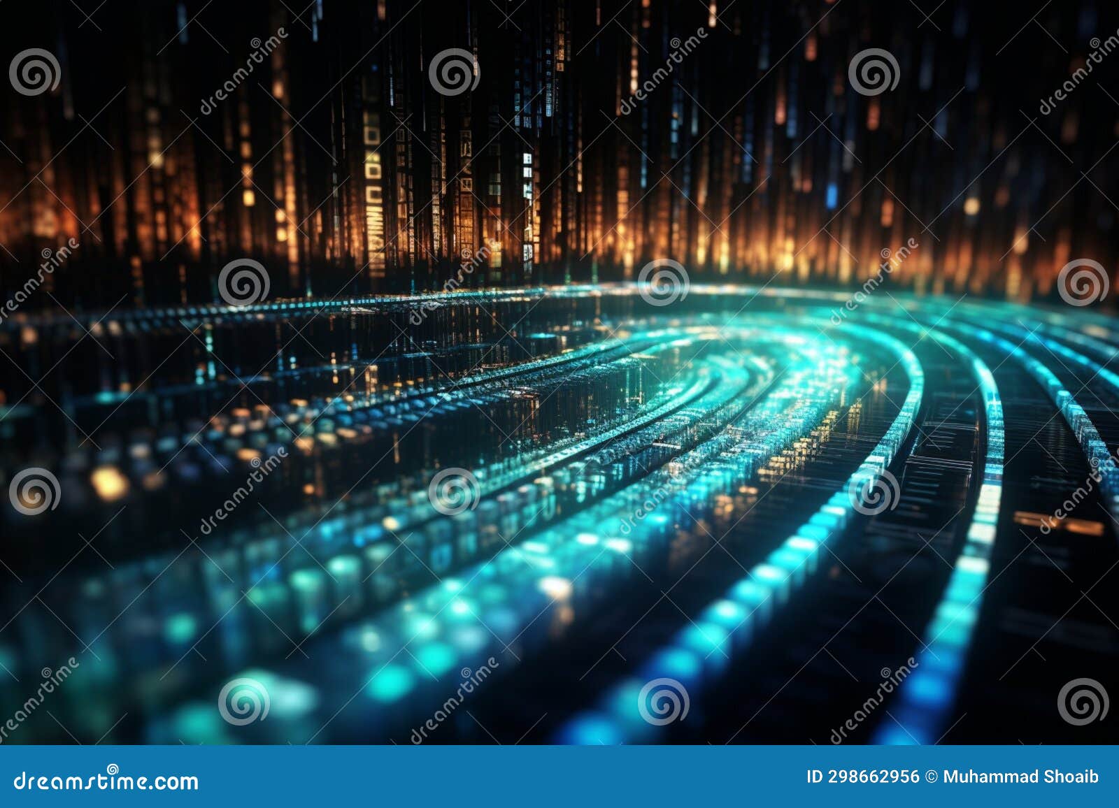 Binary Code Waves Depict Data Flow Digital Security In Internet