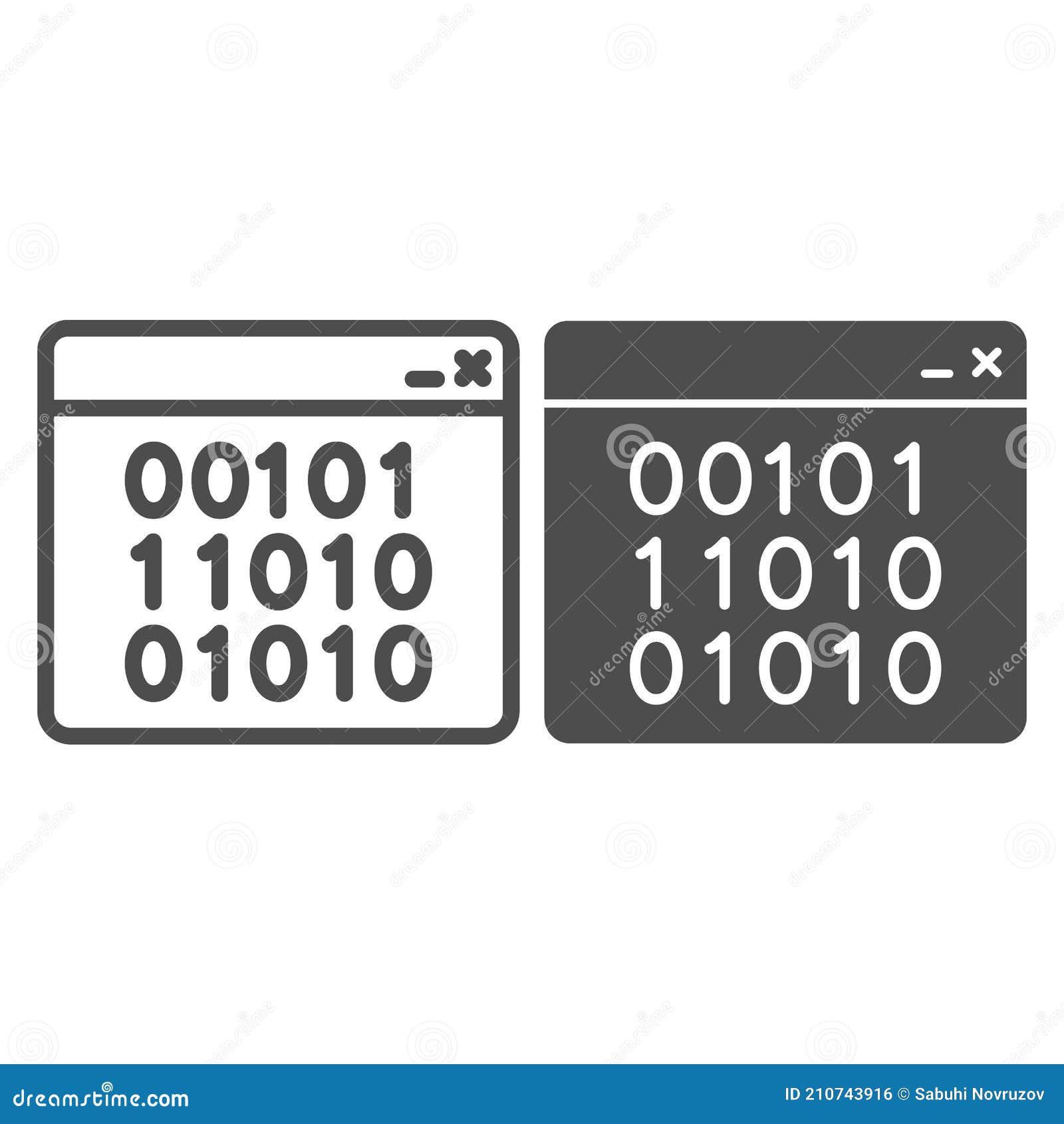 Binary Code on Web Page Line and Solid Icon, Web Security Concept, Binary Code on Screen Sign on ...