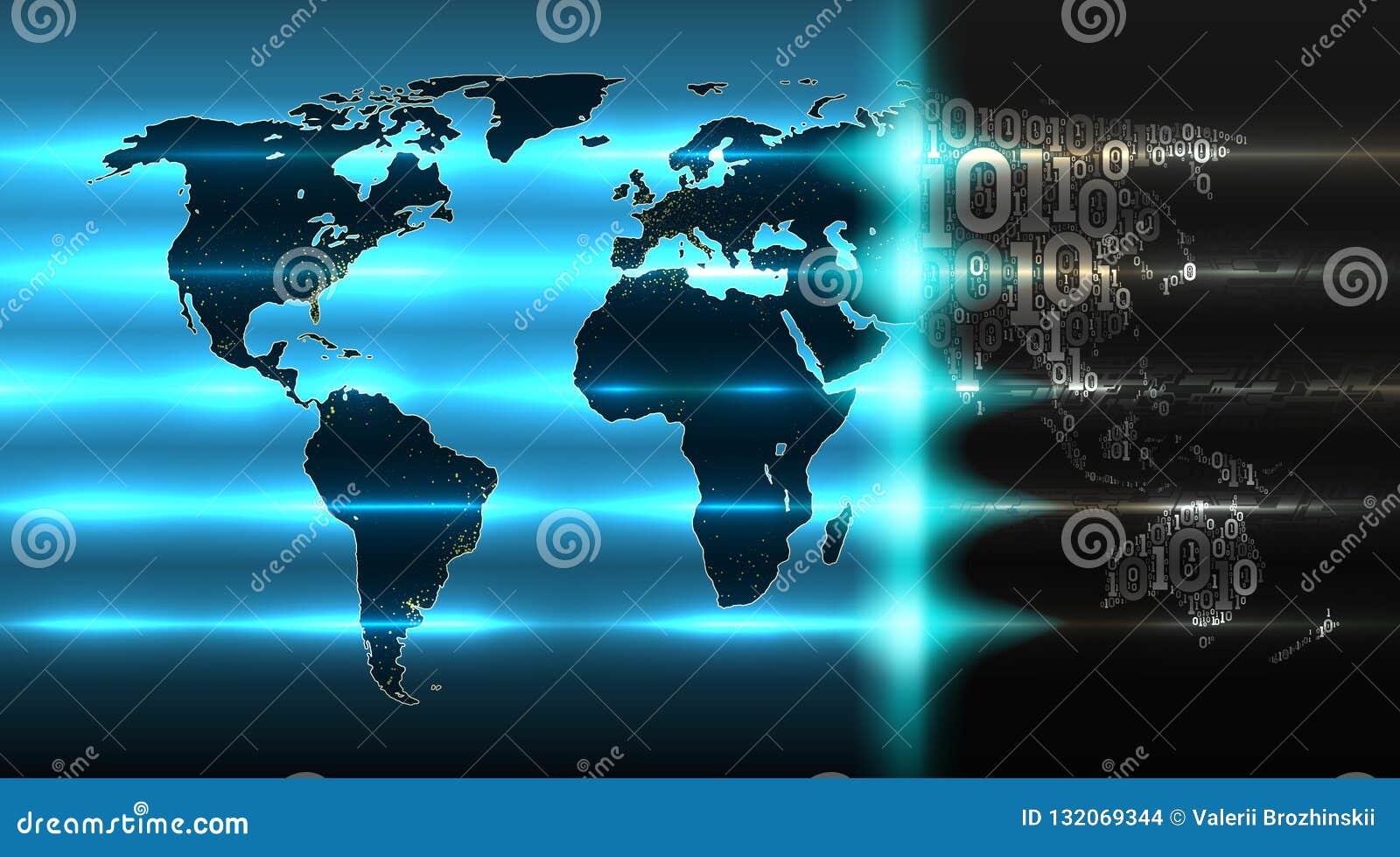 Binary Code World Map with a Background of Abstract Hardware. Concept ...