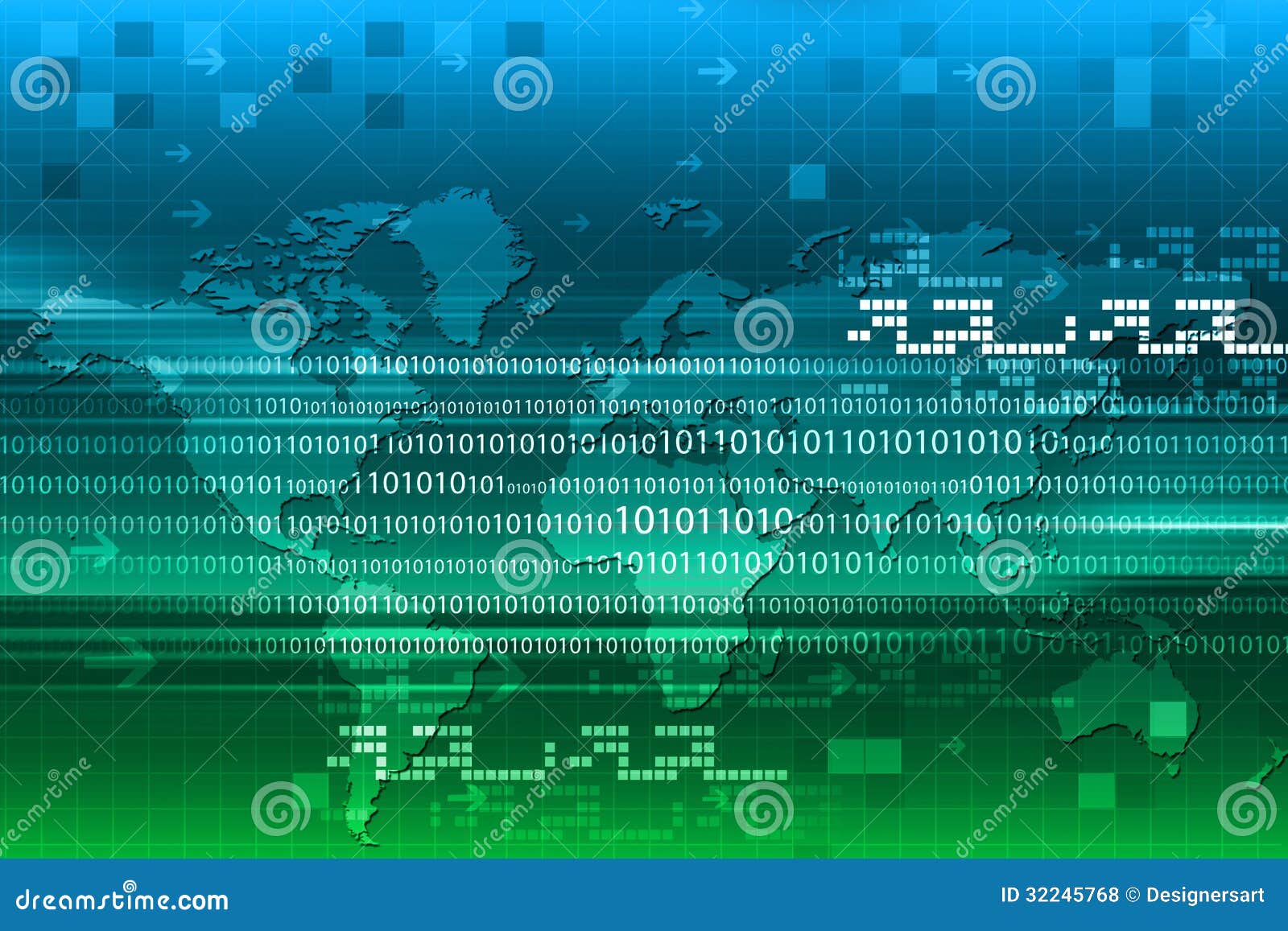 Binary code on world map stock illustration. Illustration of globe ...