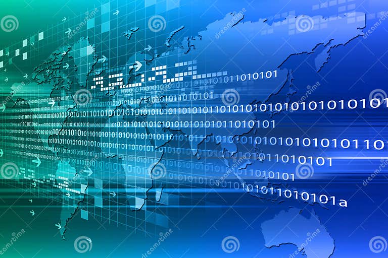 Binary code on world map stock illustration. Illustration of code ...