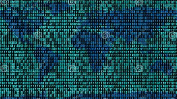 Binary Code. Zeros and Ones in the Form of a Map of the World. Coding. 3D Render. Stock ...