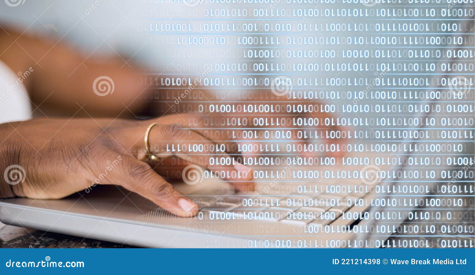 Binary Coding Data Processing Against Mid Section of Person Using Laptop Stock Photo - Image of ...