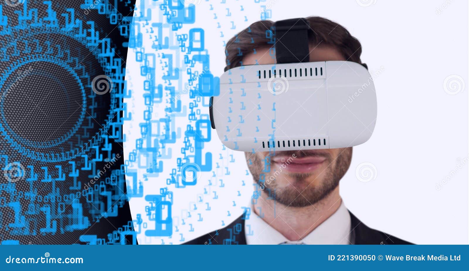 Binary Coding Data Processing Over Businessman Wearing Vr Headset ...
