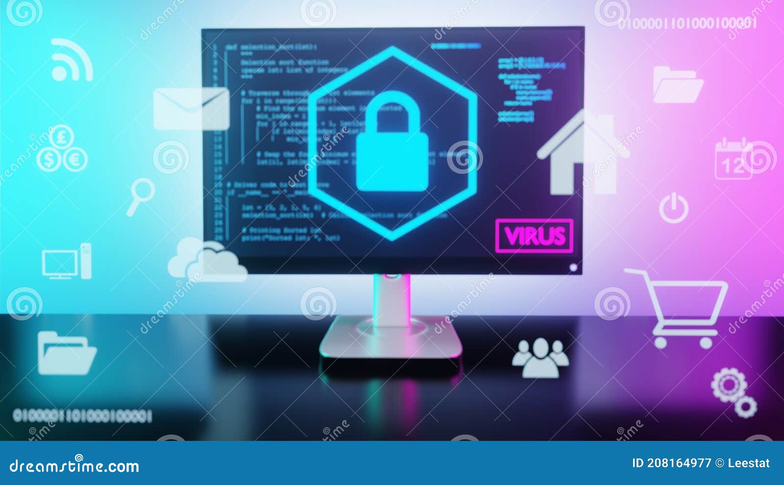 Computer Screen with Programming Code, Concept of Computer Security, Malware, Virus or Hacker ...