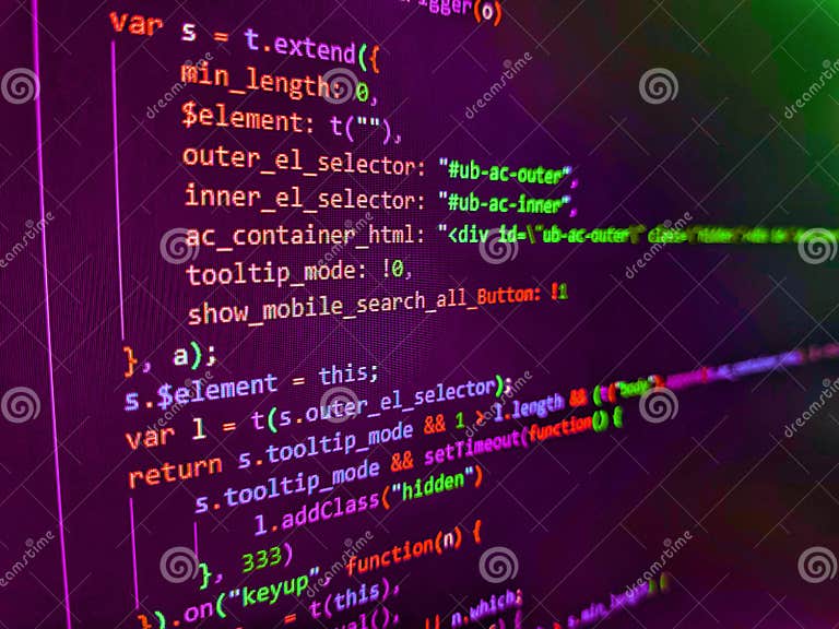 Binary Computer Code Background, Abstract. Mobile App Building. Monitor Closeup of Function ...