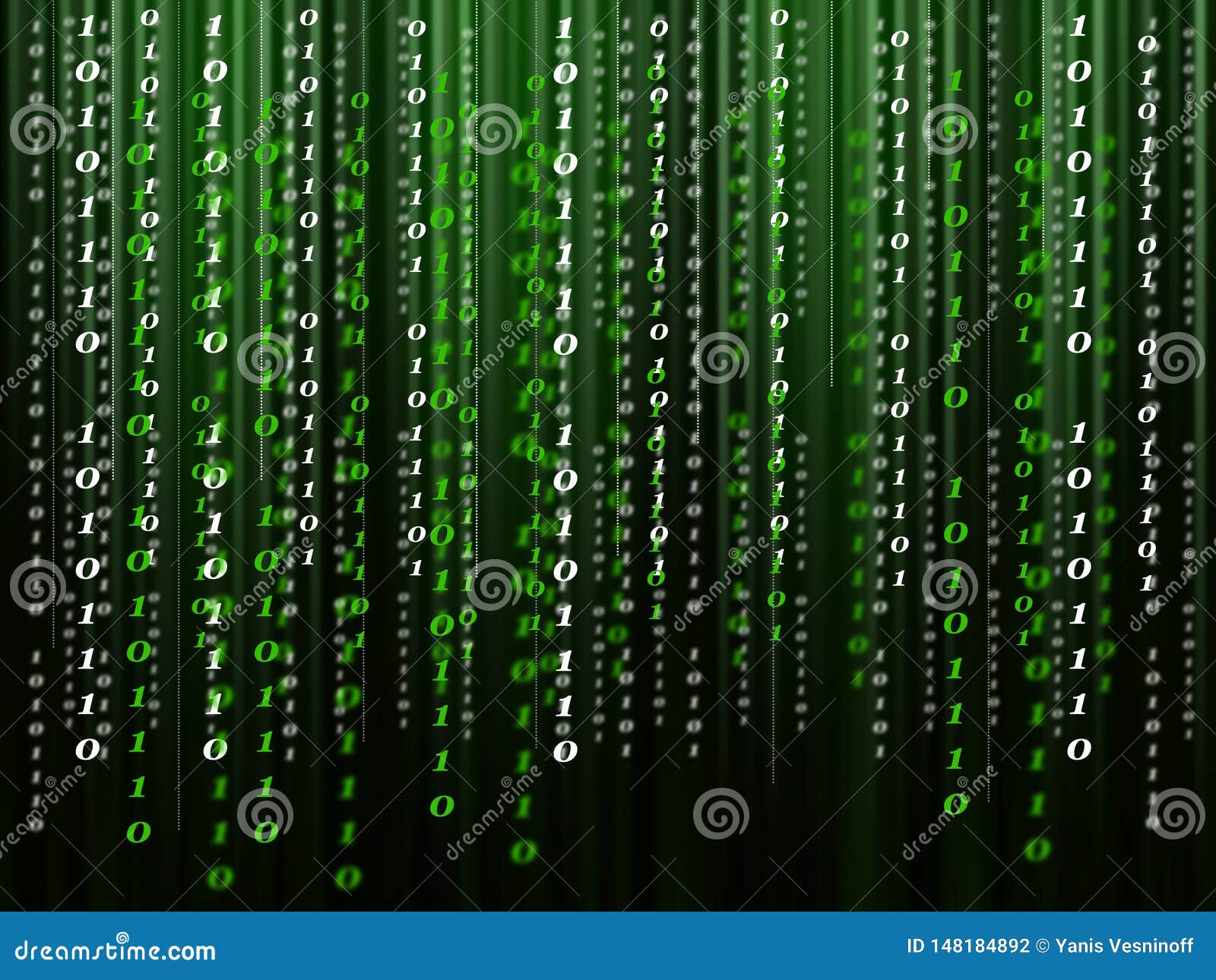 Binary Computer Code Flowing On The Black Green Background Stock Illustration Illustration Of