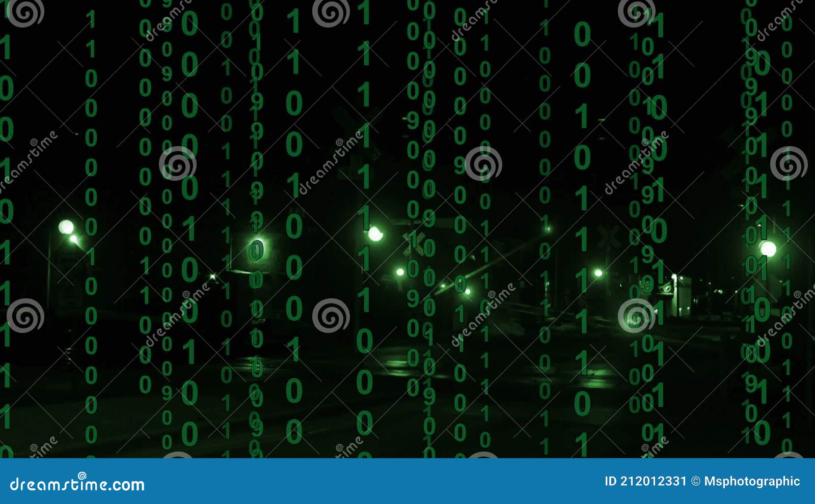 Binary Computer Code Scrolling Over a Railroad Crossing Gate Stock ...