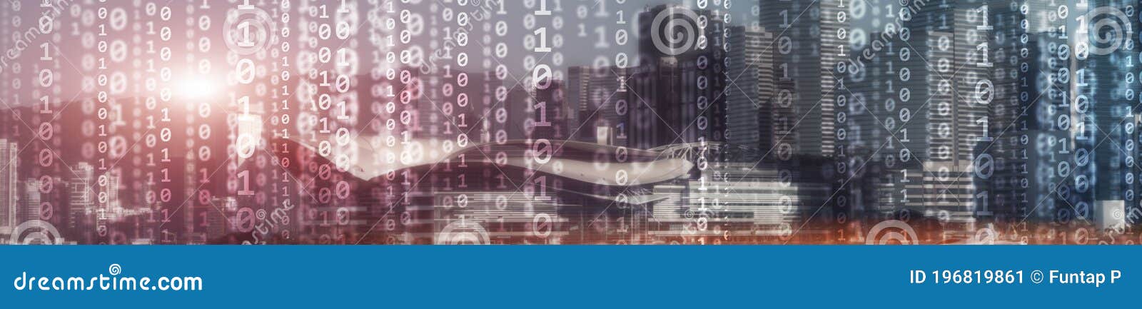 Binary Computer Code Virtual City Skyline. Matrix Mixed Media ...