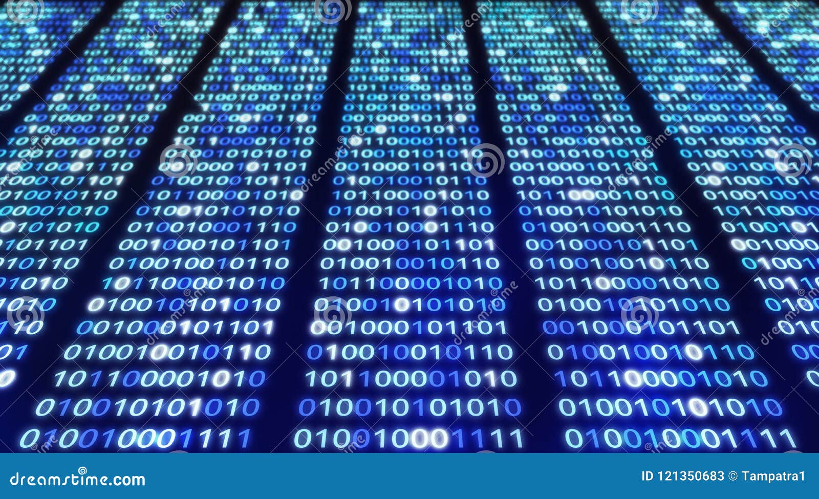 01 or Binary Data on the Computer Screen on Black Background Stock ...