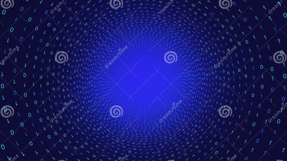 01 or Binary Data on the Computer Screen in Circle Shape on Blue Stock ...