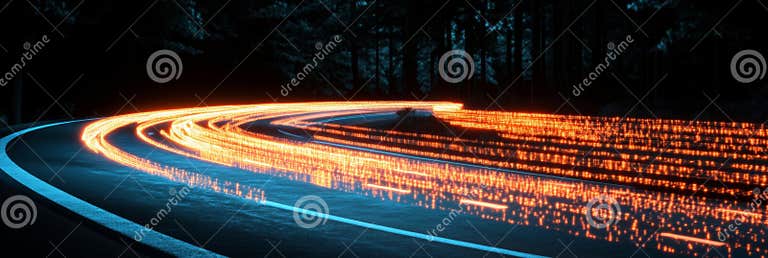 Binary Data Flow on Winding Road, Illustrating High-Speed Data Transfer ...