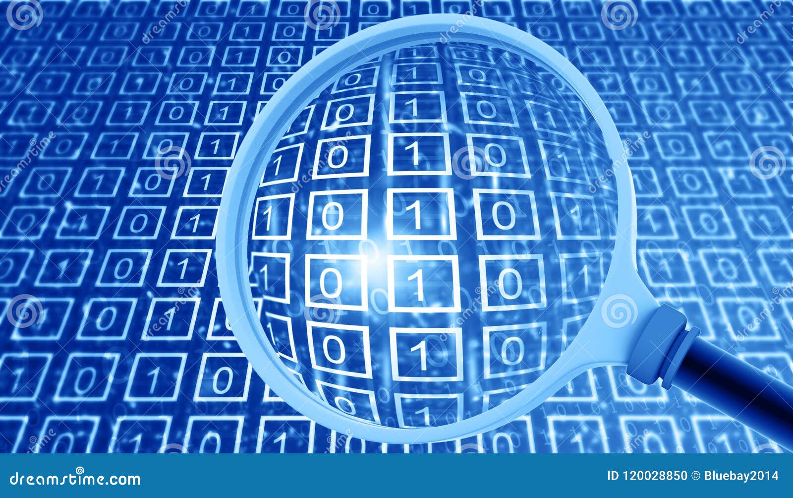 Binary Data with Magnifying Glass Stock Illustration - Illustration of ...