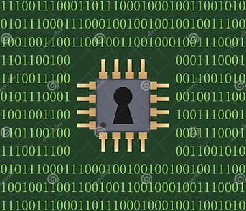 Binary Digit Data Encryption Vector Illustration with a Microprocessor ...