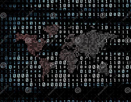 Binary Digital Array, Big Data Transmission and World Map, Programming and Intelligent Network ...