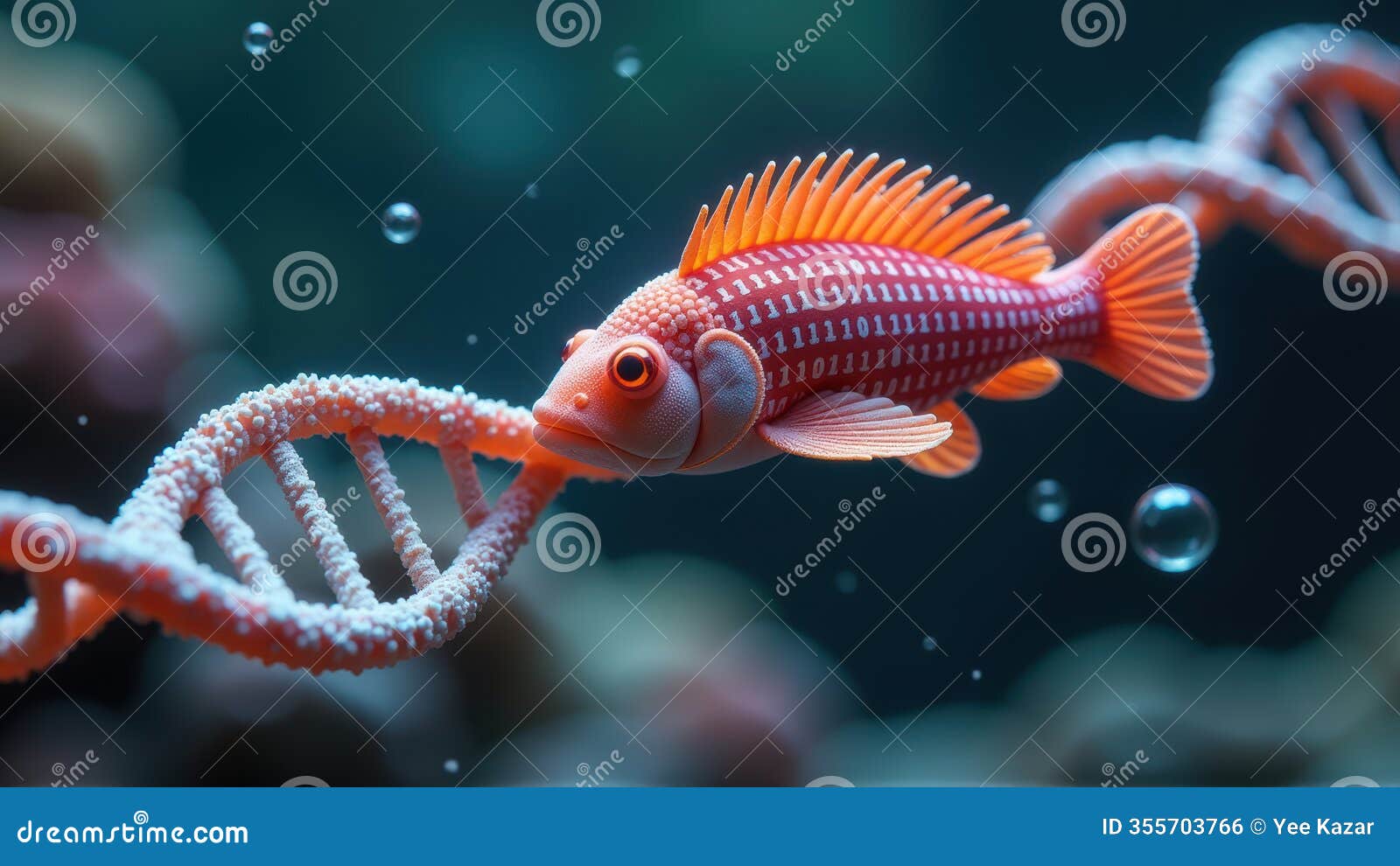 Binary Fish and DNA Strand in Underwater Scene Stock Illustration ...