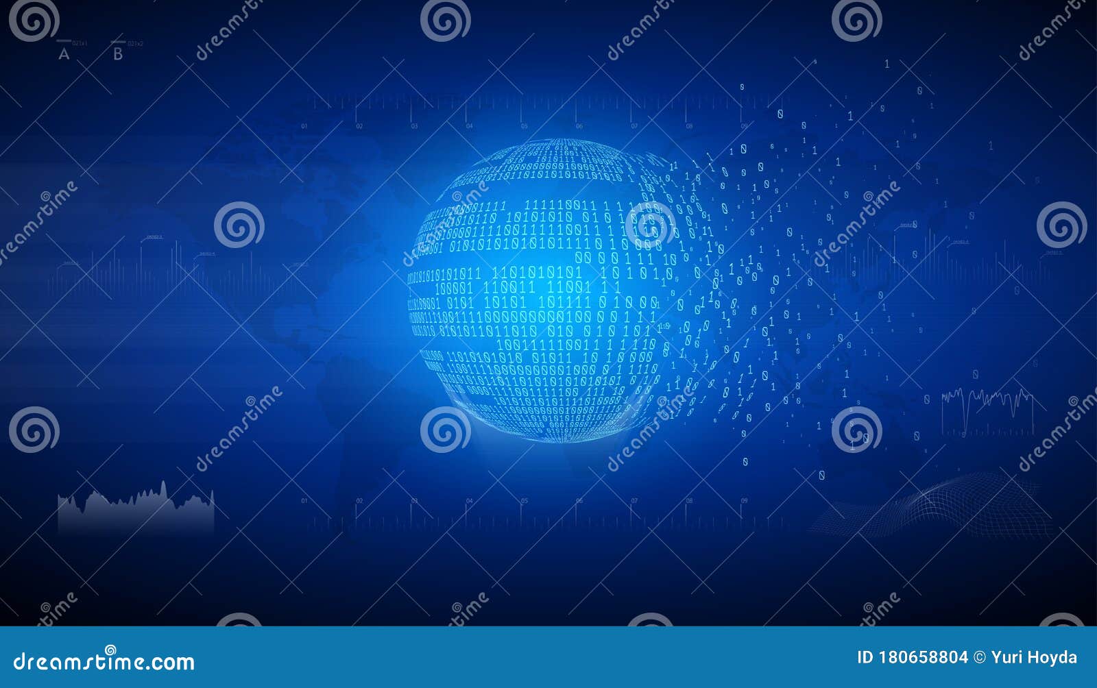Binary Globe Sphere. Connection Information Data Exchange. Technology Planet. Big Data. Global ...