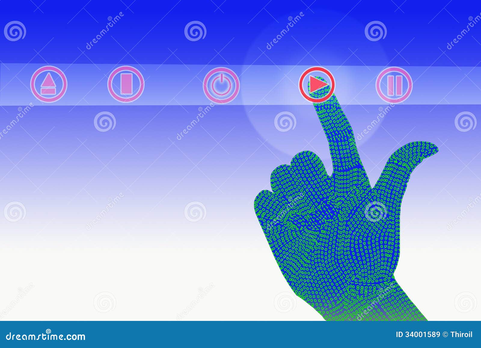 Binary hand click Play. stock illustration. Illustration of human ...
