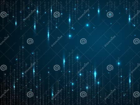 Binary Matrix Background. Falling Digits on Dark Blue Backdrop. Running Random Numbers. Vector ...
