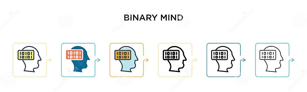 Binary Mind Vector Icon in 6 Different Modern Styles. Black, Two ...