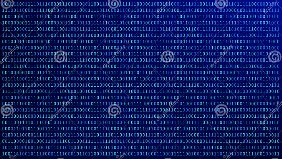 01 or Binary Numbers on the Computer Screen on Blue Monitor Background ...