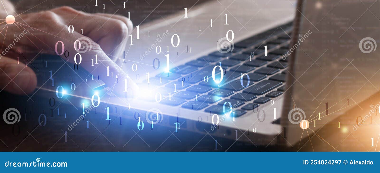 Binary Numbers on Laptop Technology Banner Stock Image - Image of ...