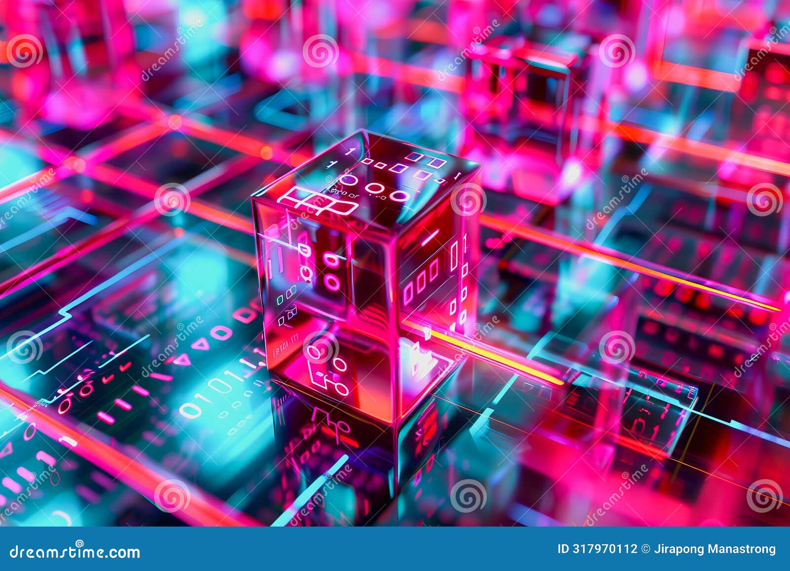 Binary Numeric Data Transmission Chain of Nodes Connected in a Network Form, P2p Connection ...