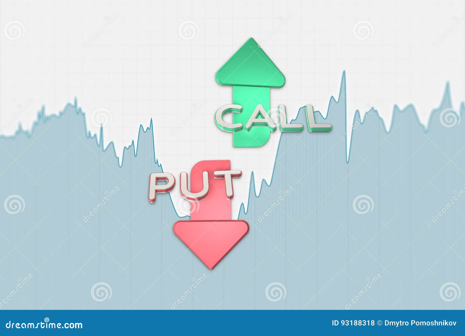 Binary Option Blue Chart with Put and Call Arrows. 3D Illustration ...