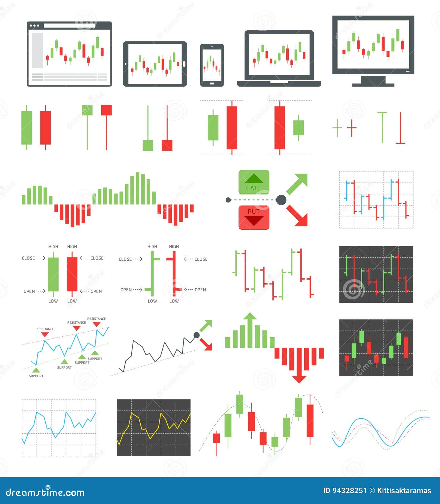 Binary Options Icons. Vector Illustrations. Stock Vector - Illustration ...