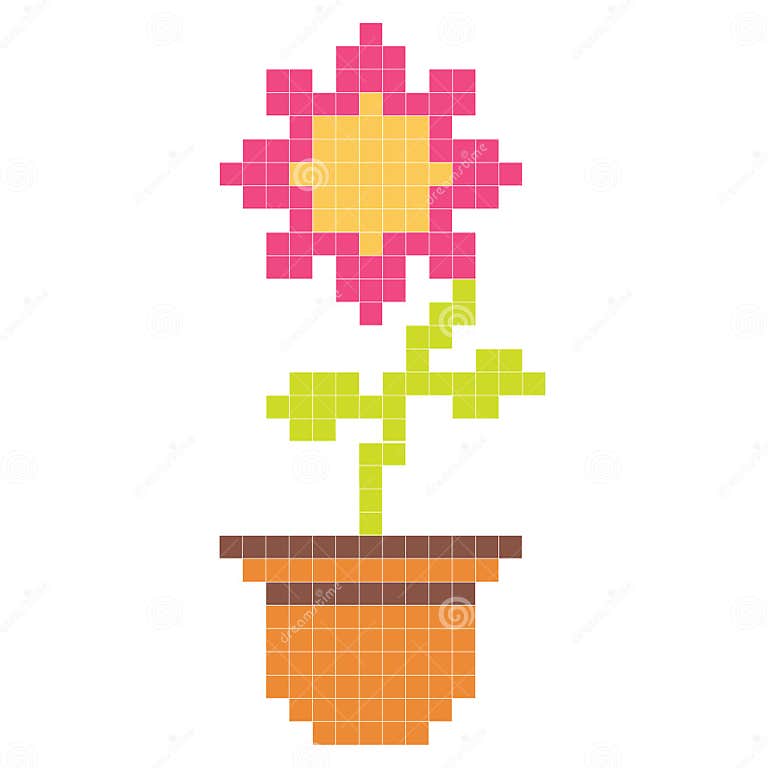Binary Pixel Art Flower in a Pot Stock Vector - Illustration of comic ...