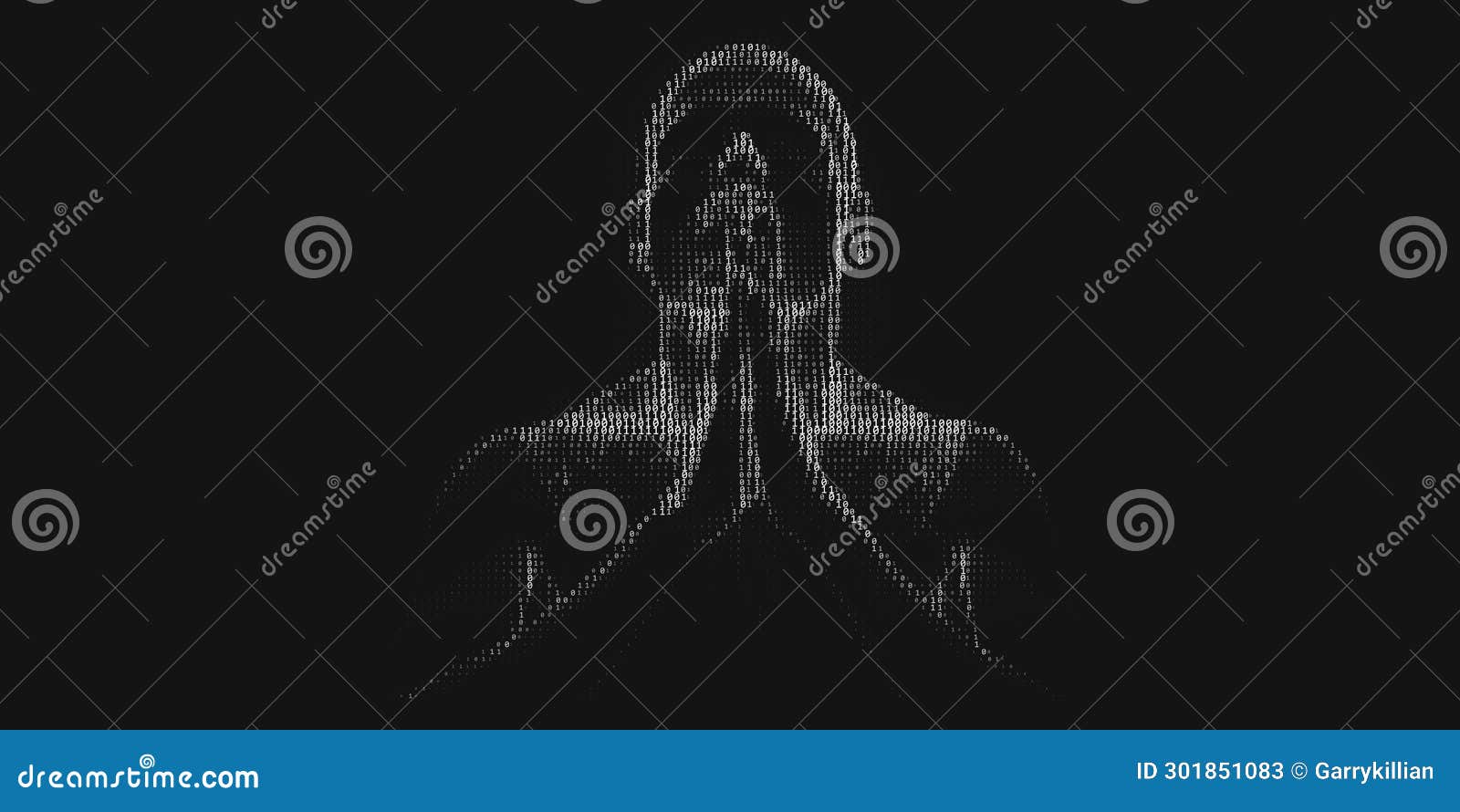 Binary Praying Figure. Digital Belief. Cyber Meditation Stock ...