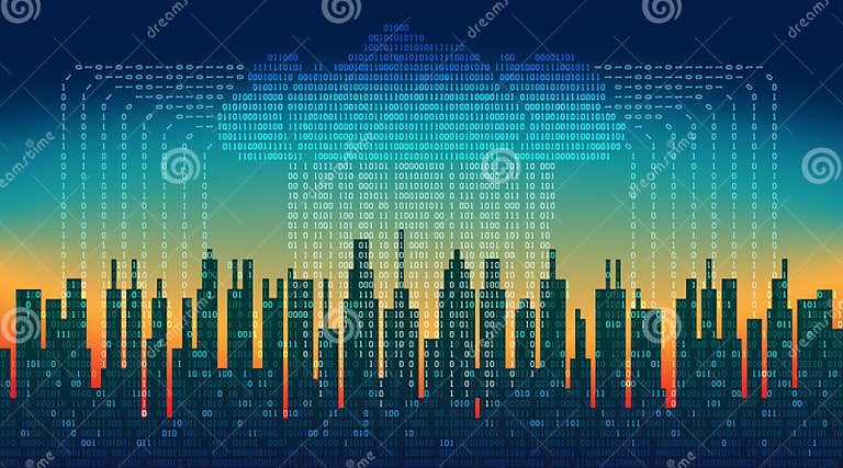 Binary Rain in Digital Abstract City, the Flow of Data with the Cloud ...