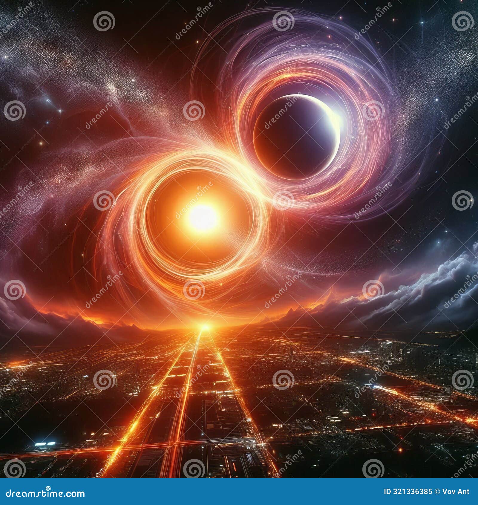 Binary Space Space Containing a System of Two Stars Orbiting Ao Stock ...