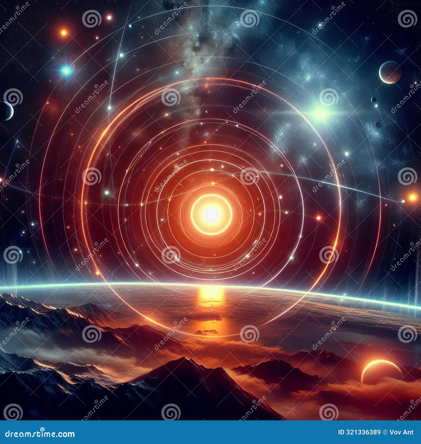 Binary Space Space Containing a System of Two Stars Orbiting Ao Stock ...