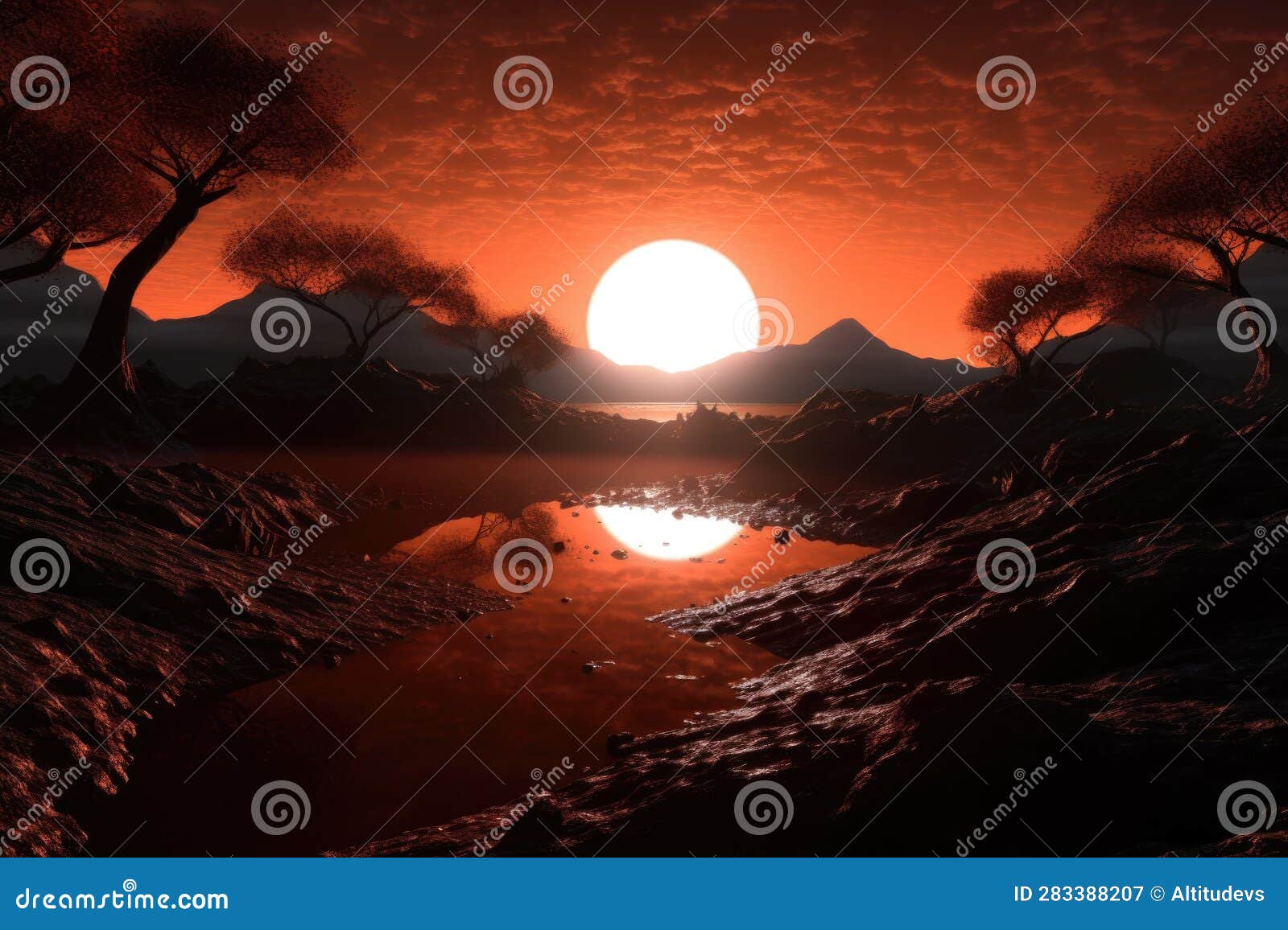 Binary Star Sunset Casting Double Shadows on Exoplanet Stock ...