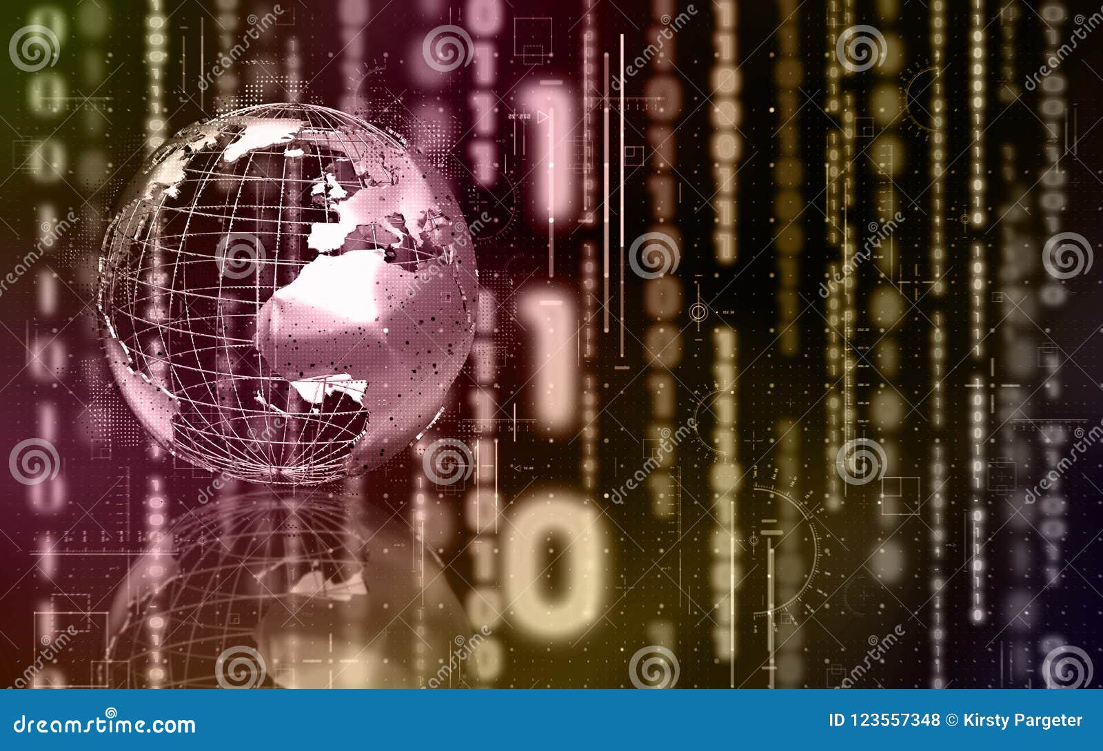 Binary world with 3D globe stock illustration. Illustration of code ...