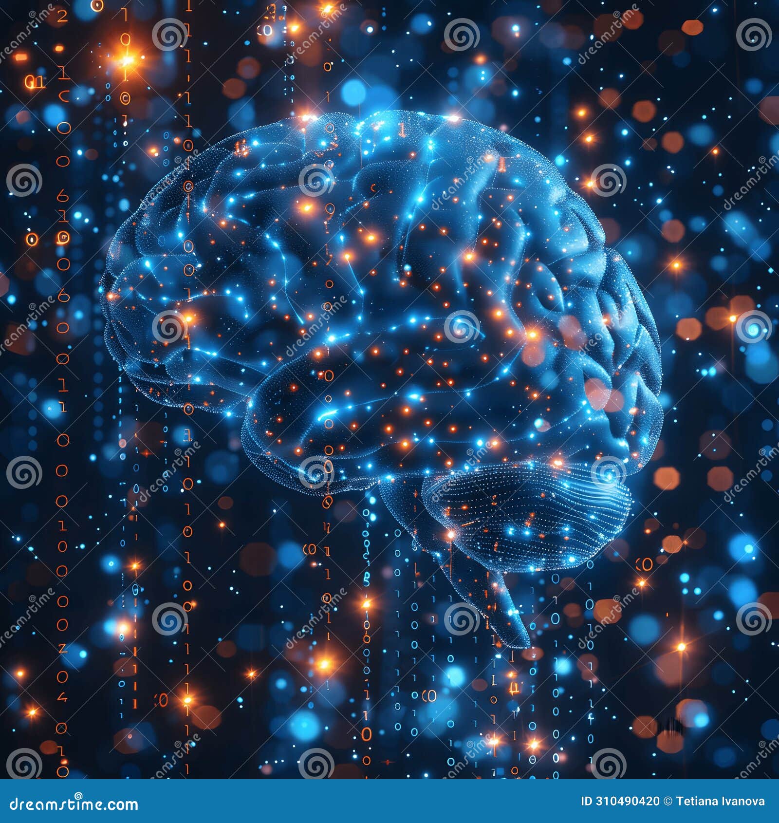 Binary Woven Intellect, Digital Brain Theme. Stock Illustration ...