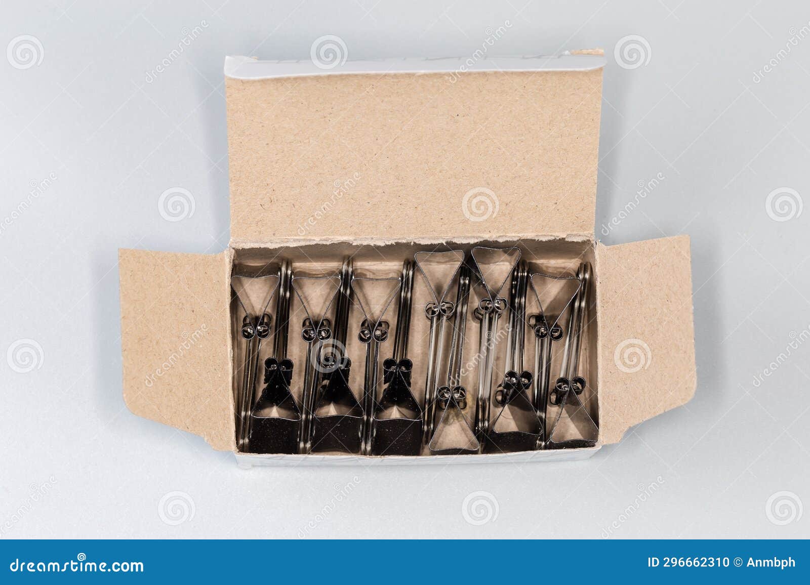 Binder Clips for Paper in Open Paperboard Box, Top View Stock Photo ...