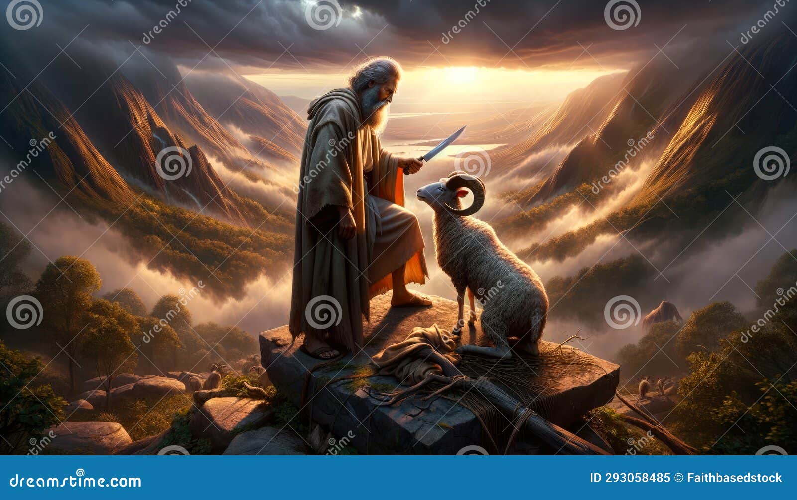 Binding of Isaac. Abraham is Standing with a Knife S Silhouette in ...