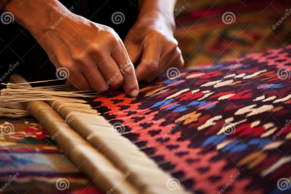 Binding Process of a Traditional Hand-woven Carpet Stock Illustration ...