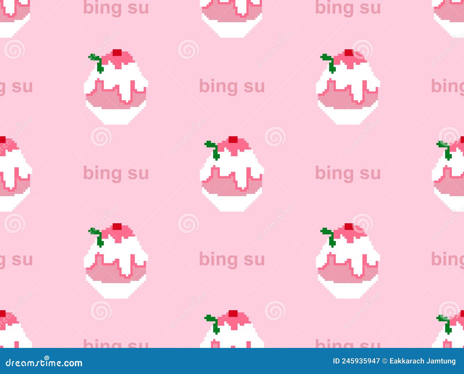 Bing Su Seamless Pattern on Pink Background.Pixel Style Stock ...