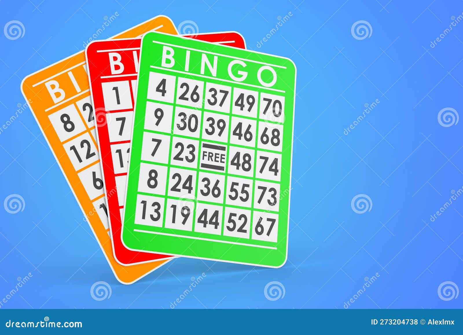 Bingo Cards on Blue Background, 3D Rendering Stock Illustration ...
