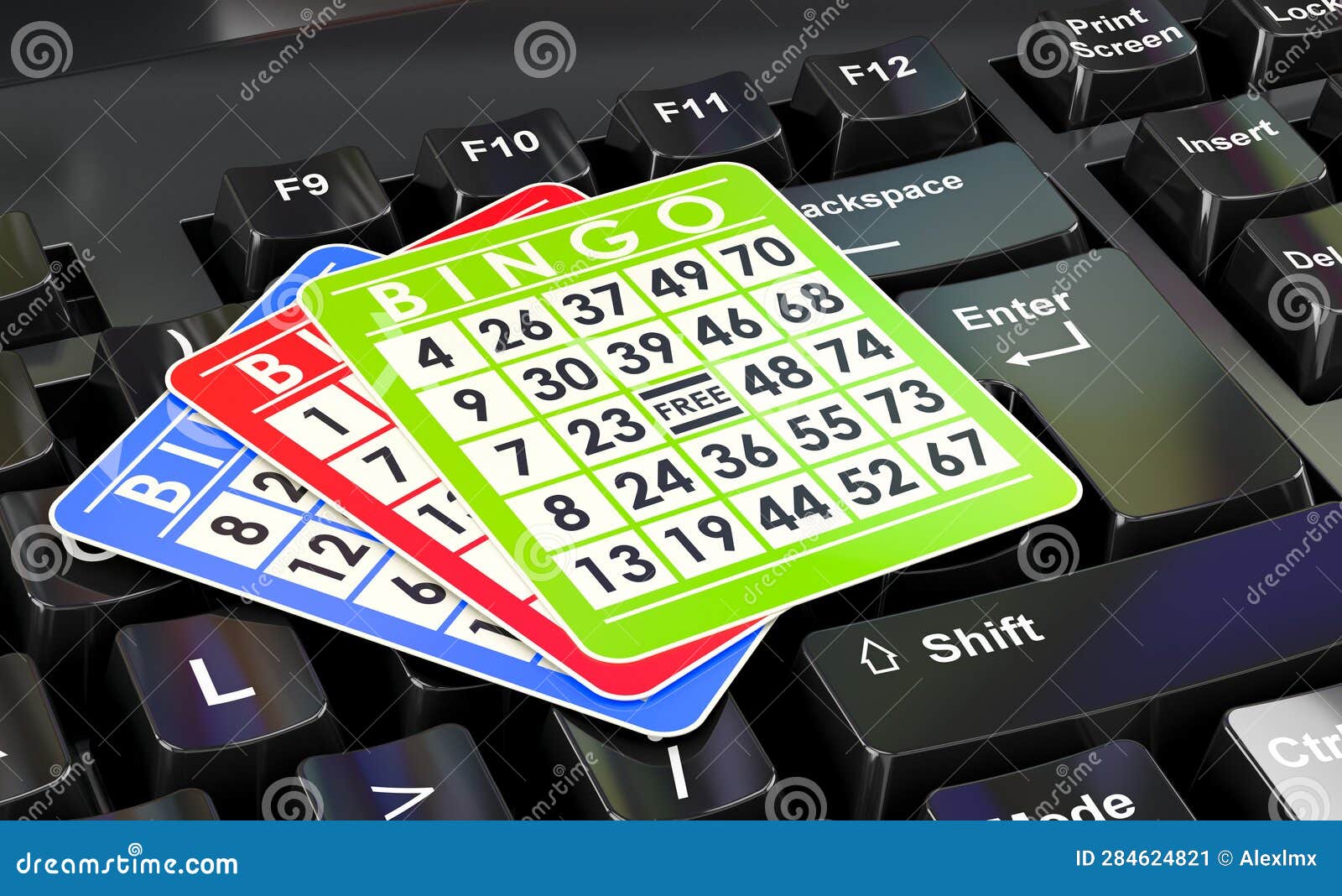 Bingo Cards on Computer Keyboard Concept, 3D Rendering Stock ...