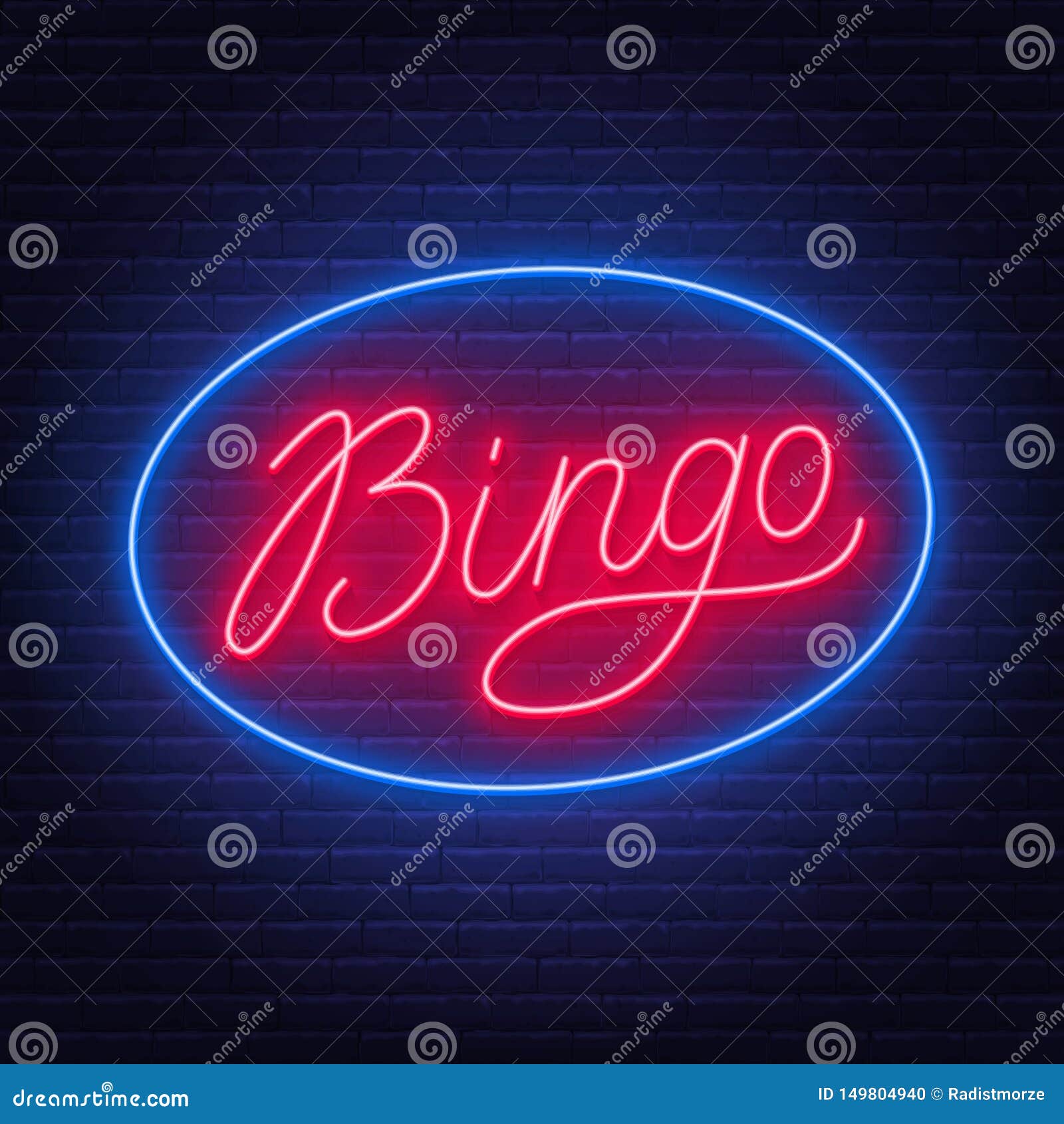 Bingo Neon Sign On Brick Wall Background. Stock Vector - Illustration ...