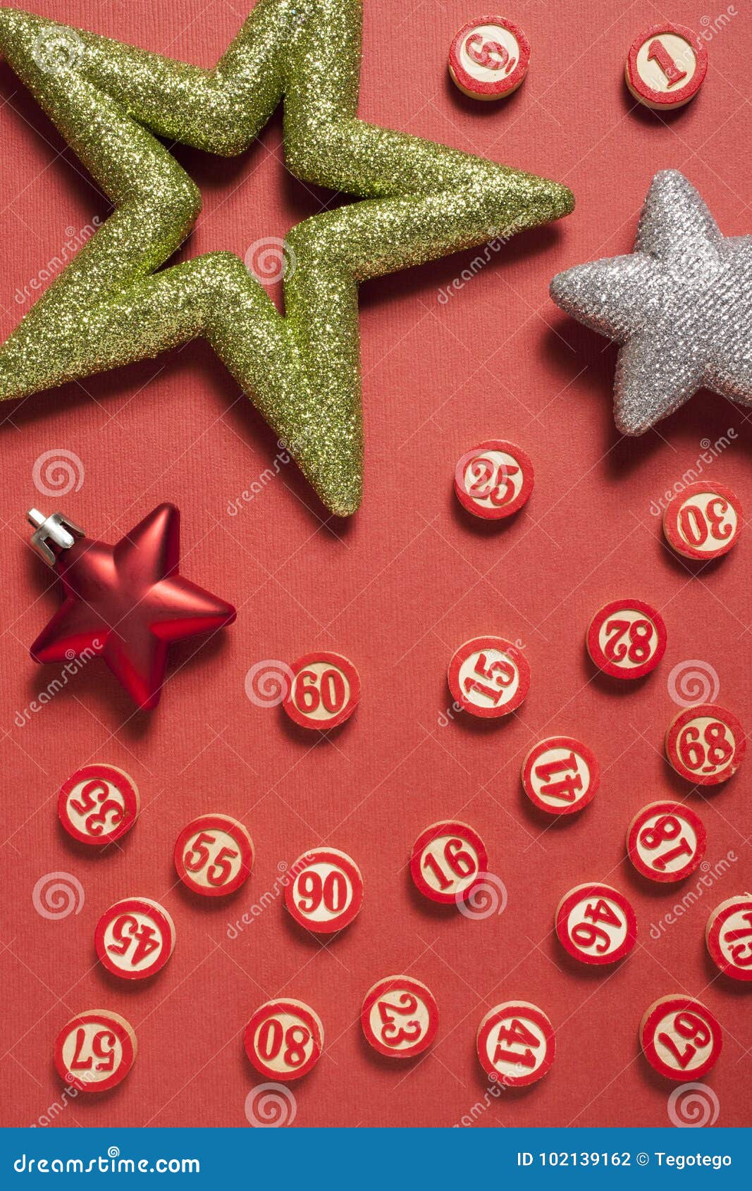 Bingo Numbers Flat Lay Top View - Green Background Royalty-Free Stock ...