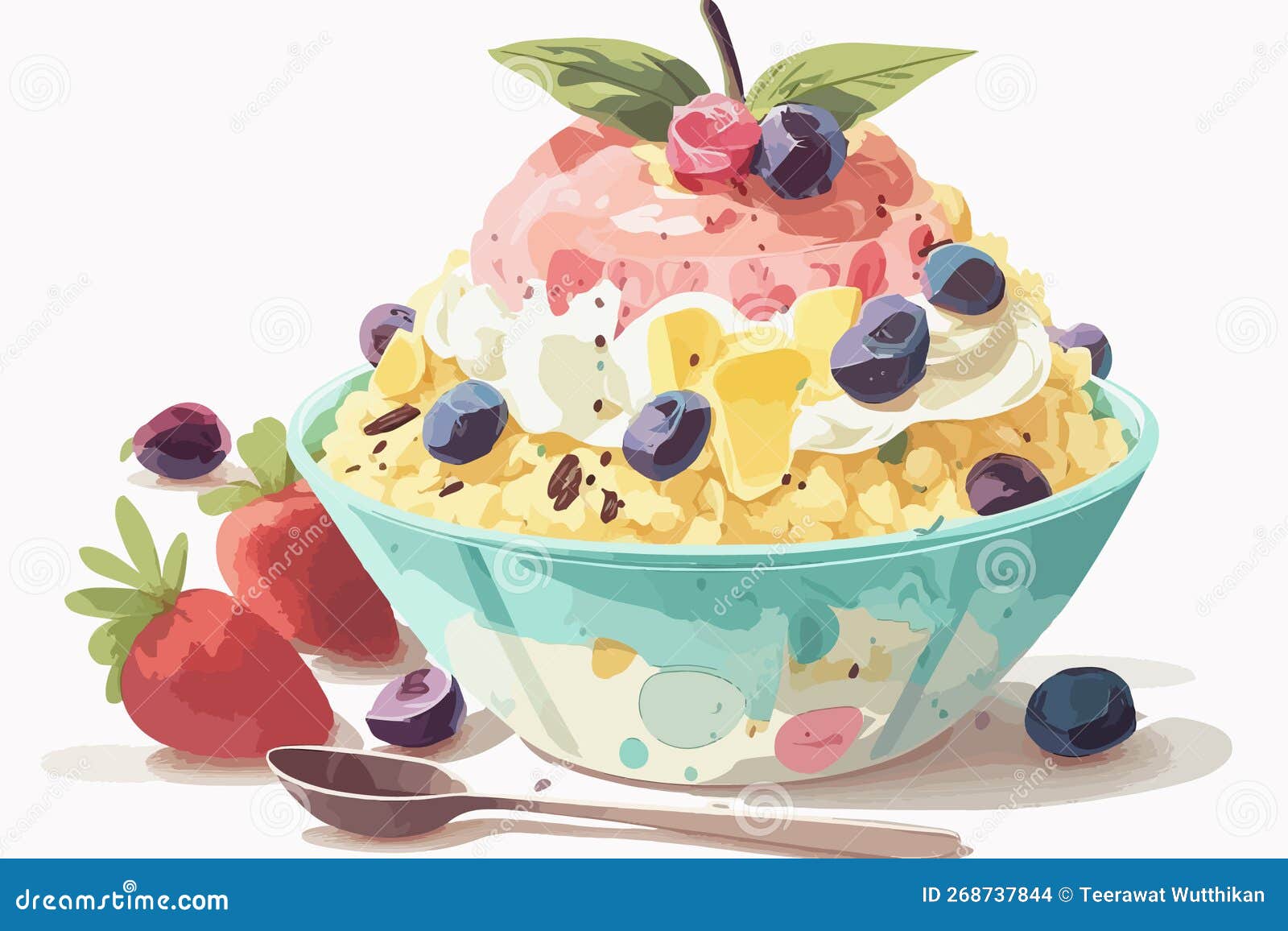 Bingsu is a Milk-based Korean Shaved Ice Stock Vector - Illustration of ...