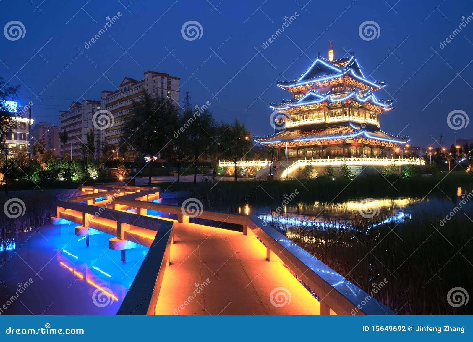 Binhe park stock photo. Image of nocturne, building, buildings - 15649692