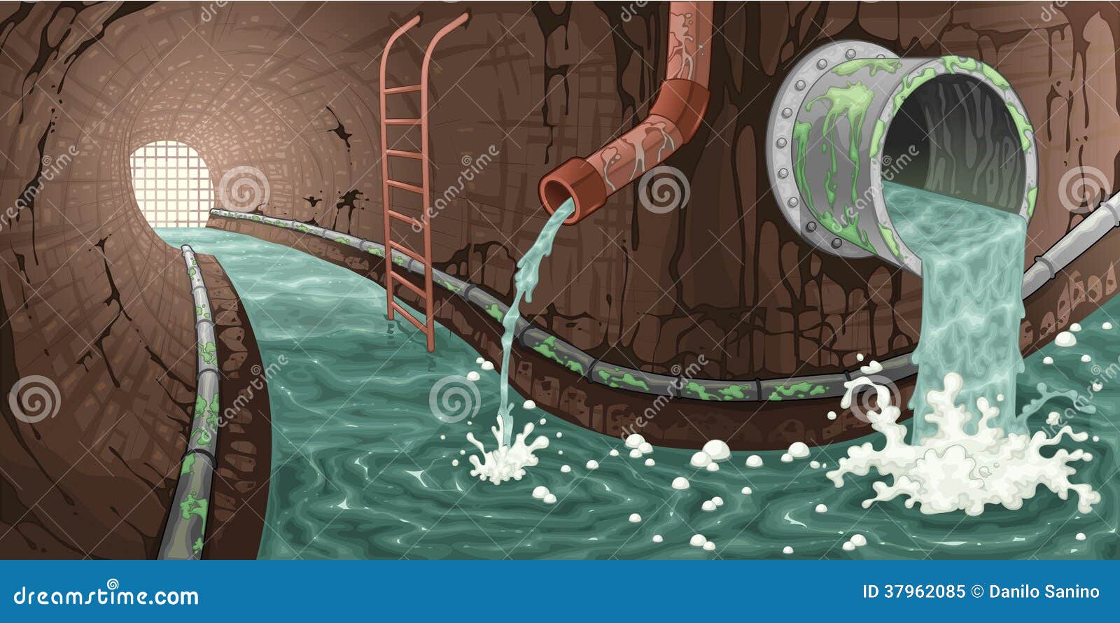 Binnen het riool. vector illustratie. Illustration of riool - 37962085