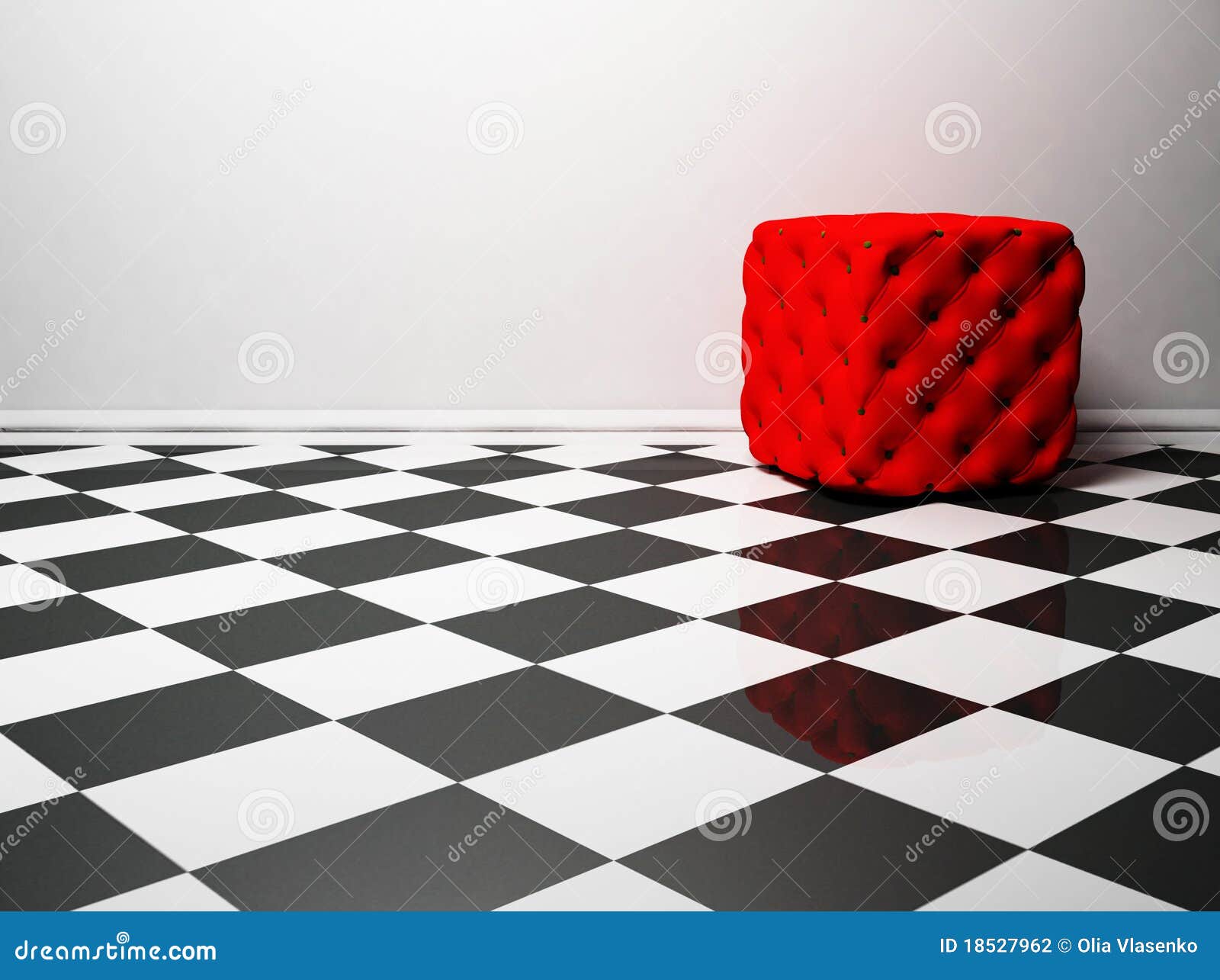 Binnenlands Ontwerp Met Een Rode Poef Stock Illustratie - Illustration ...