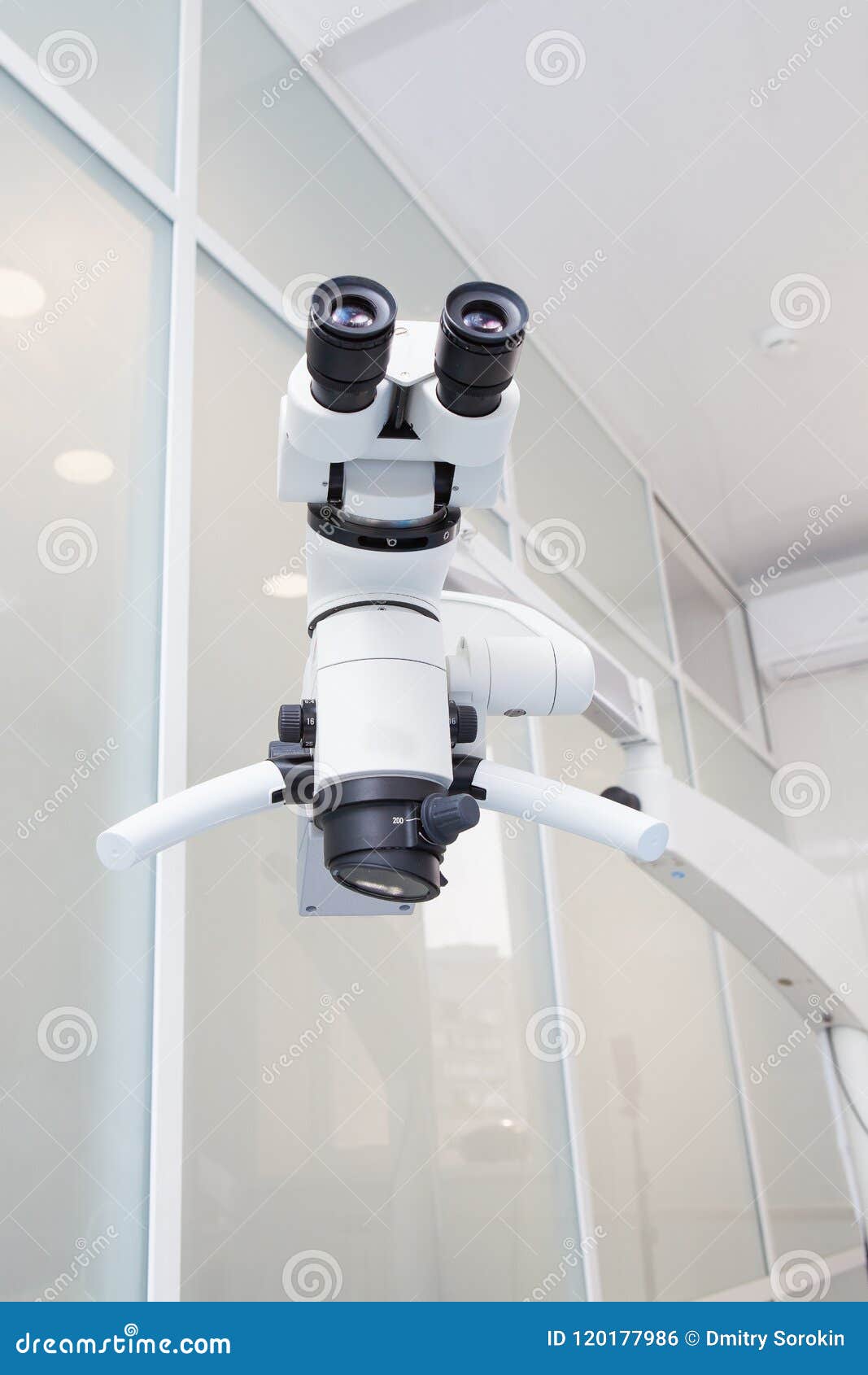 Binocular Dental Microscope in the Treatment Room, Bottom View Stock ...